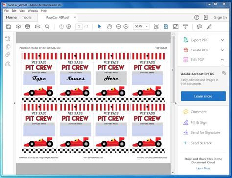 Race Car Party Pit Crew Pass Printable Studio