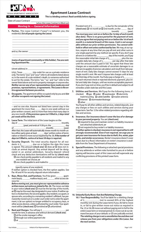 Free Texas Standard Residential Lease Agreement Pdf