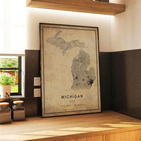Michigan Vintage Map Print Michigan Map State Map Art Etsy