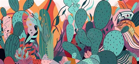 Vibrant Hand Sketched Cactus Illustrations With Striking Lines Shapes