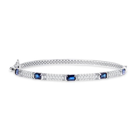 14k Gold Blue Sapphire And Diamond Bangle Belarino