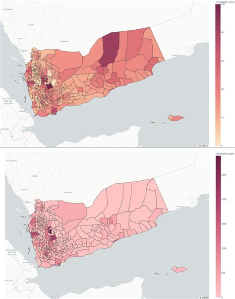 Vulnerability Maps For Yemen Vulnerability Score In The Top Panel