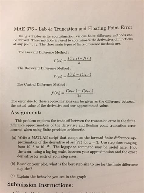 Solved Mae 376 Lab 4 Truncation And Floating Point Error