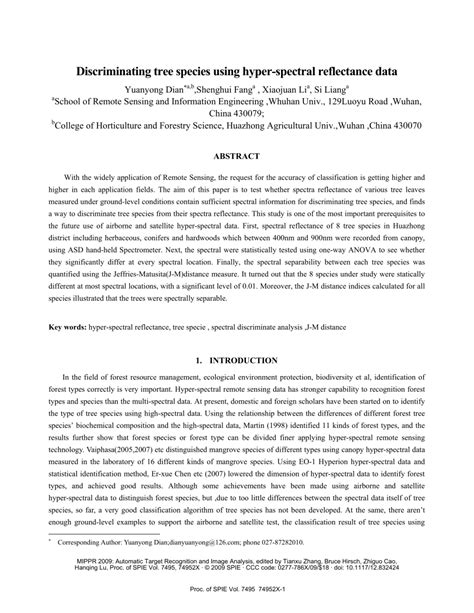 Pdf Discriminating Tree Species Using Hyperspectral Reflectance Data