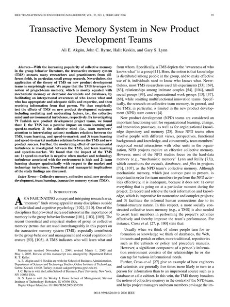 Pdf Transactive Memory System In New Product Development Teams