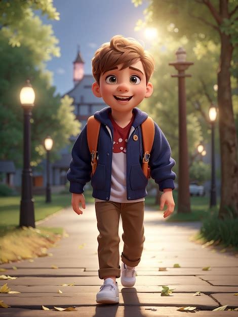 Un Niño Caminando Por El Parque Foto Premium
