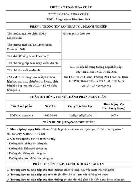 Msds Of Edta Mg Pdf