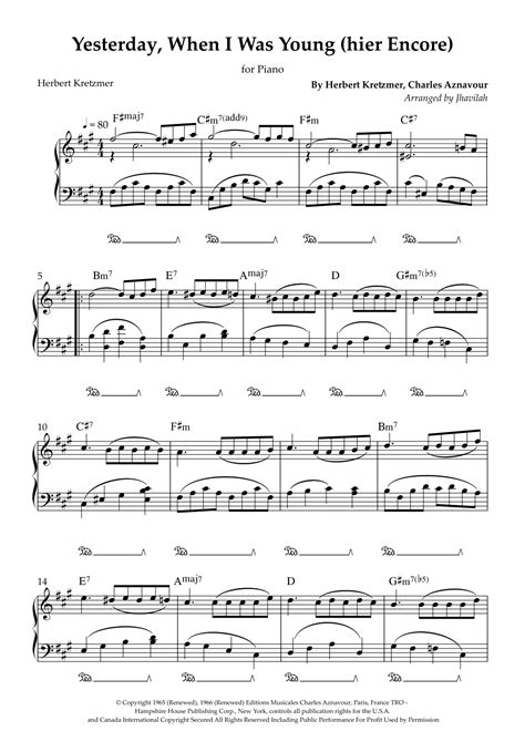 Yesterday When I Was Young Hier Encore Arr Jhavilah By Roy Clark