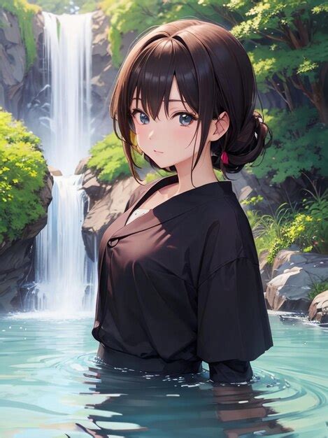 Premium Ai Image Beautiful Anime Girl Next To The Waterfall For