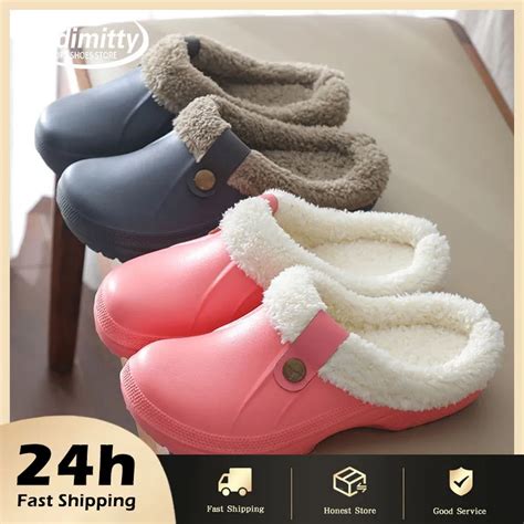 Mens Winter Clogs Waterproof Garden Shoes Fur Lined