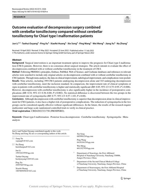 Outcome Evaluation Of Decompression Surgery Combined With Cerebellar Tonsillectomy Compared
