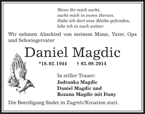 Traueranzeigen Von Daniel Magdic Trauerop Onlinede