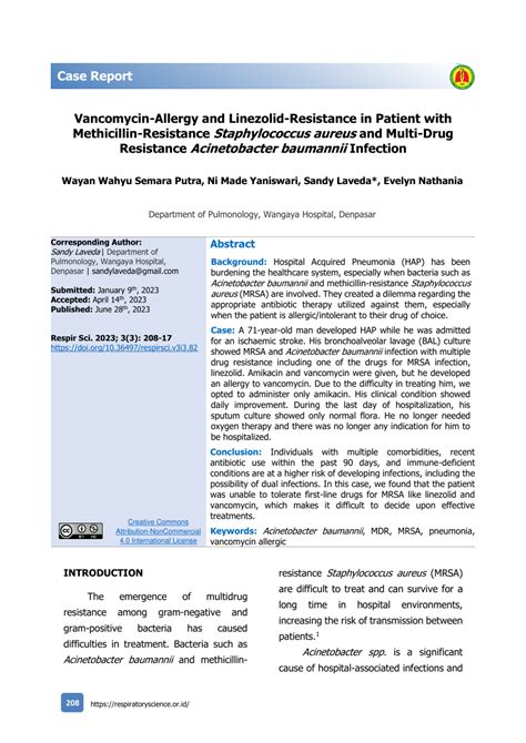 Pdf Vancomycin Allergy And Linezolid Resistance In Patient With