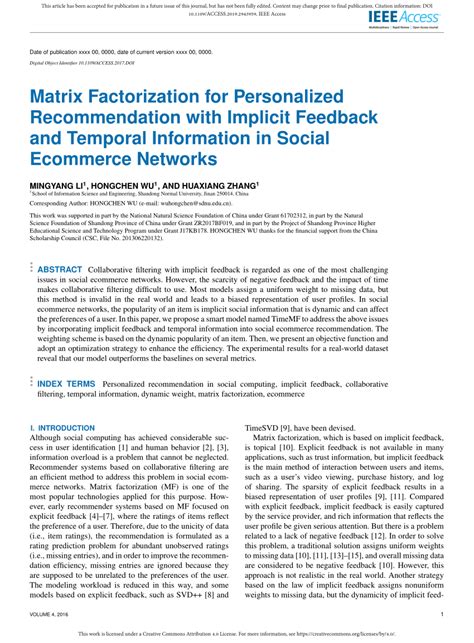 Pdf Matrix Factorization For Personalized Recommendation With Implicit Feedback And Temporal