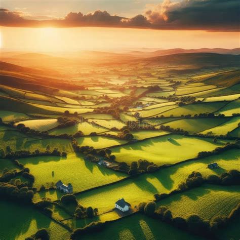 Aerial View Of Endless Lush Pastures And Farmlands Of Ireland
