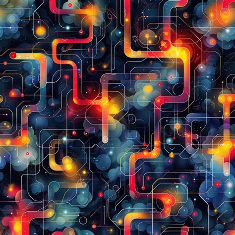 Vibrant Digital Artwork Of Circuit Patterns Premium Ai Generated Image