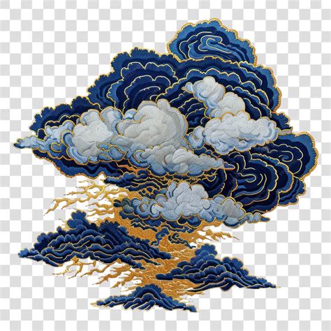 Navy Cloud And Golden Thunder Under It Embroidery Pattern Cloud Premium Ai Generated Psd