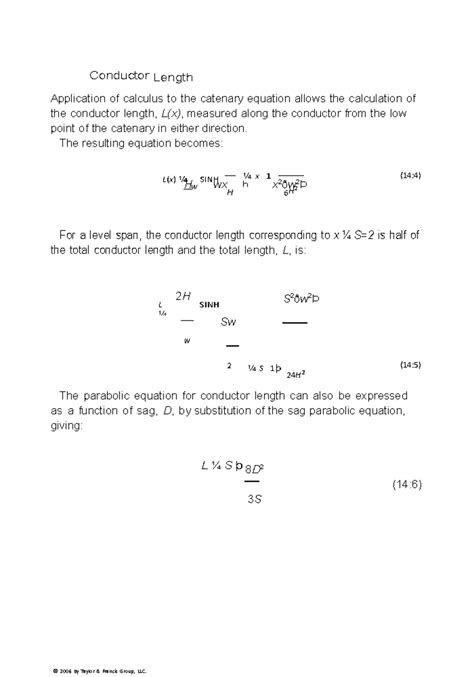 Conductor Length Application Of Calculus To The Catenary Equation Allows The Calculation Of