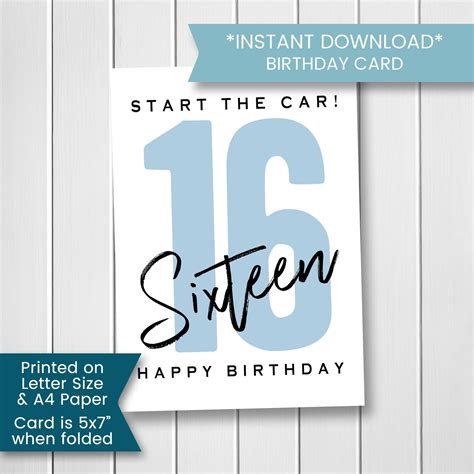 Funny 16th Birthday Card For Him Printable Sixteenth Birthday Card For