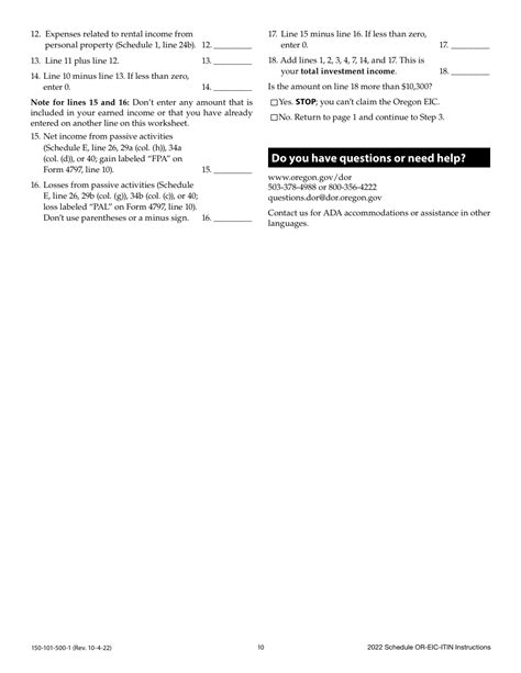 Download Instructions For Form 150 101 500 Schedule Or Eic Itin Oregon