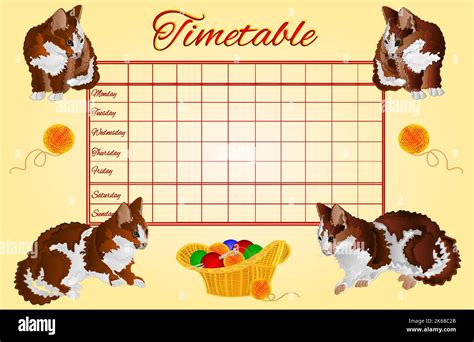 Timetable Weekly Schedule With Kittens Vector Stock Vector Image And Art