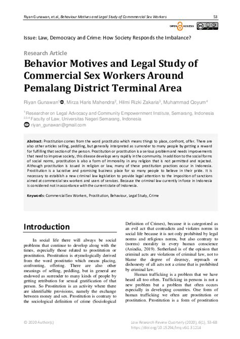 Pdf Behavior Motives And Legal Study Of Commercial Sex Workers Around