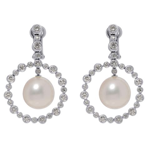 Diamond Micropave Earrings With Removable Drop Pearls 18k Gold For