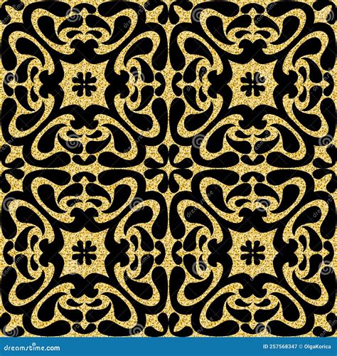 Glitter Gold Seamless Arabesque Pattern Shimmer Shining Arabic Black Gold Background Stock