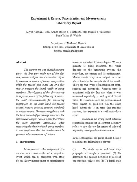 physics lab experiment 1 pdf accuracy and precision observational