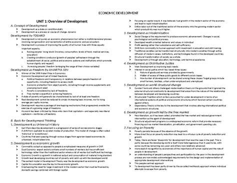 Economic Development Unit 1 Overview Of Development A Concept Of