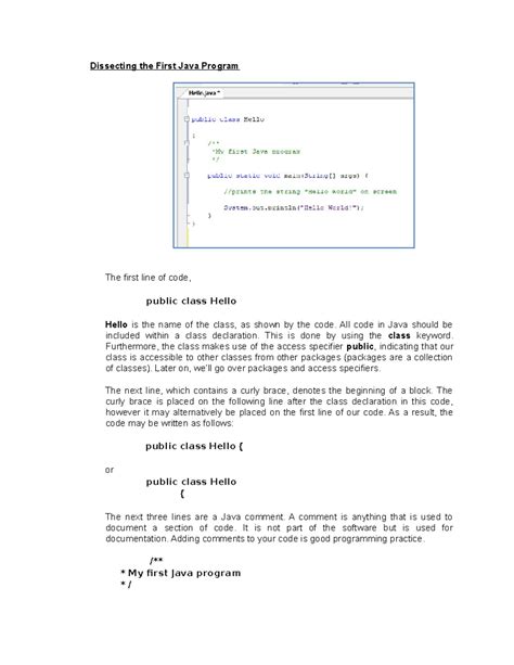 Dissecting The First Java Program All Code In Java Should Be Included Within A Class