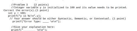 Problem 3 2 Points Integer Variable Y Is StudyX