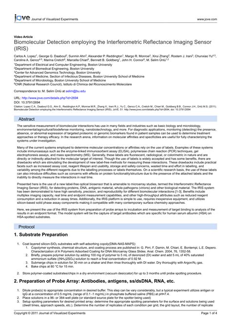 Pdf Biomolecular Detection Employing The Interferometric Reflectance Imaging Sensor Iris