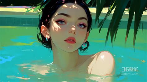 游泳，泳池，裸身，气质，妖娆动漫性感女神插画壁纸图片动漫壁纸3g壁纸