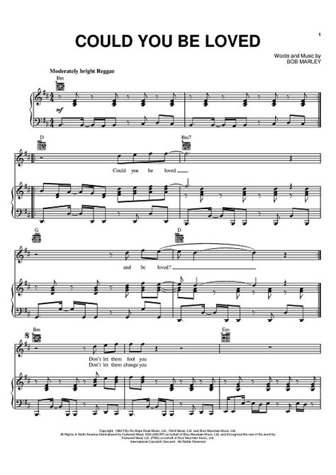 Could You Be Loved Sheet Music By Bob Marley For Piano Vocal Chords