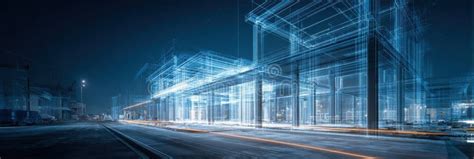 Glowing Blueprint Overlay On Construction Site Highlights Architectural