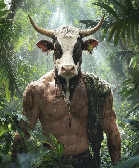 A Realistic Digital Artwork Of A Powerful Human Cow Hybrid Standing In