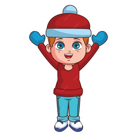귀여운 겨울 소년 만화 프리미엄 벡터