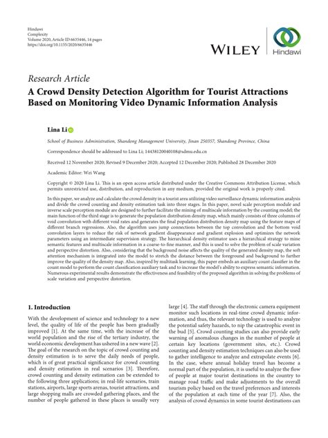 pdf a crowd density detection algorithm for tourist attractions based