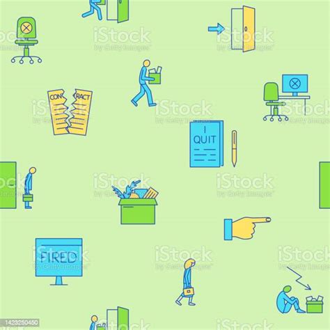 Job Quit Seamless Pattern In Colored Line Style Stock Illustration