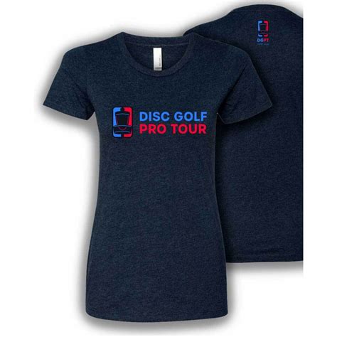 Womens First Run Dgpt Full Logo Shirt Heather Navy Disc Golf Pro Tour