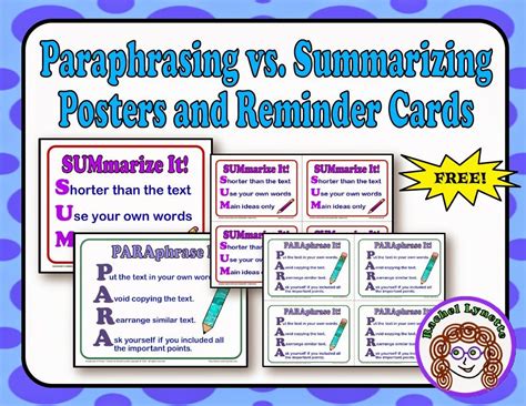 Paraphrasing And Summarizing Free Posters And Reminder Cards
