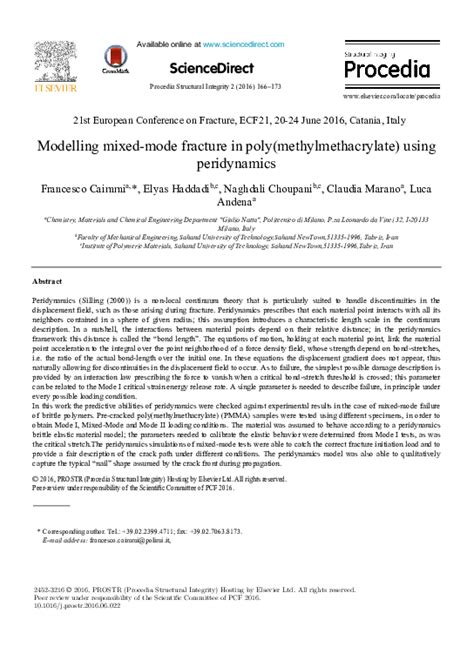 Pdf Modelling Mixed Mode Fracture In Polymethylmethacrylate Using