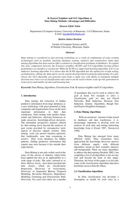 pdf k nearest neighbor and c4 5 algorithms as data mining methods