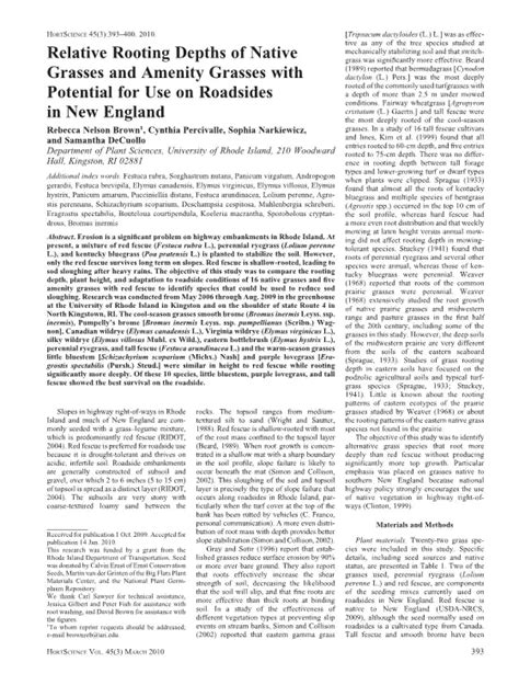 Relative Rooting Depths Of Native Grasses And Amenity Grasses With