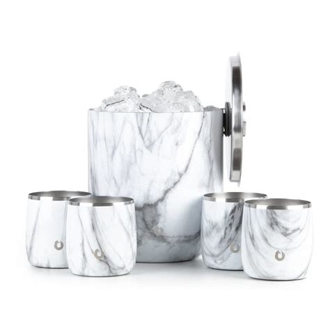 Stainless Steel Ice Bucket With Rocks Glass Set Of 4 Marble Snowfox