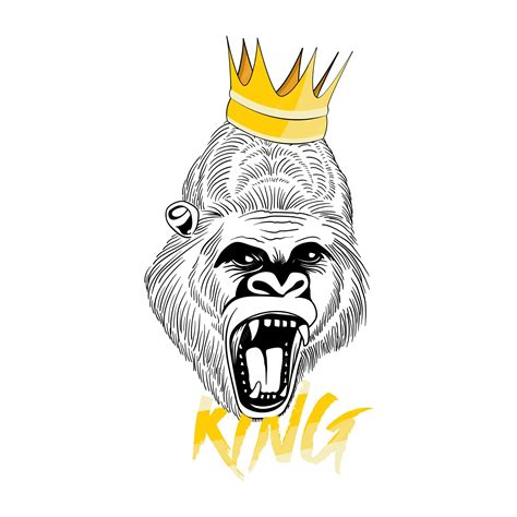 Premium Vector Ferocious Gorilla Head With Crown On White Background