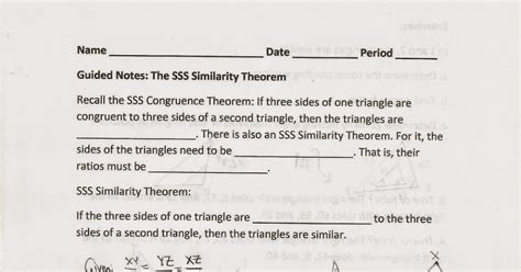 Geometry Common Core Style Section 12 8 The Sss Similarity Theorem