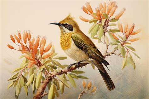 Graceful Honeyeater Ptilotis Ornatus Illustrated By Elizabeth Gould Premium Ai Generated Image