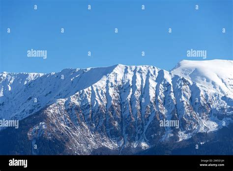 Mountain Snowy Landscape Forest Mountain Range Pass Blue Sky Stock